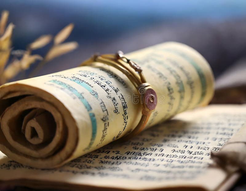 Rolled Up Book on Open Book. Generative AI Stock Illustration ...