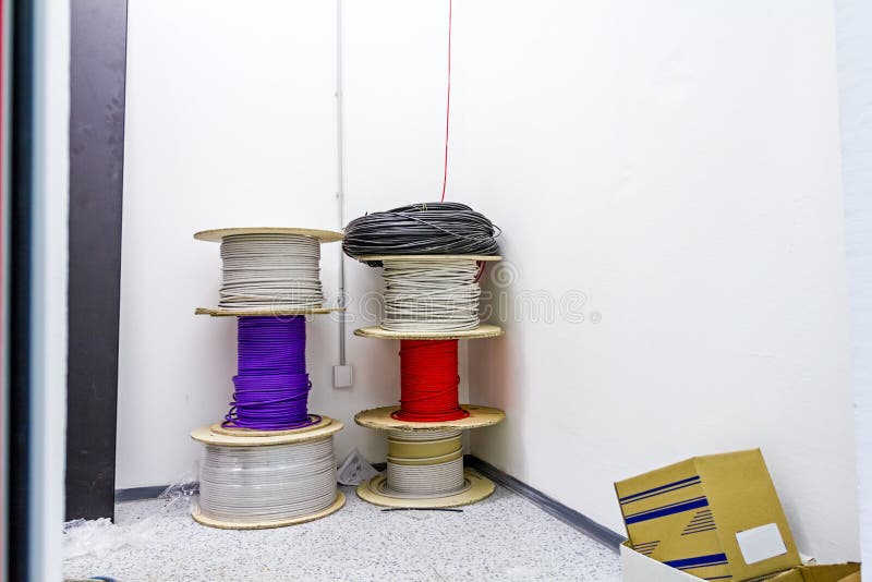Rolled Up Cable Spool, Different Type and Color Stock Photo - Image of ...