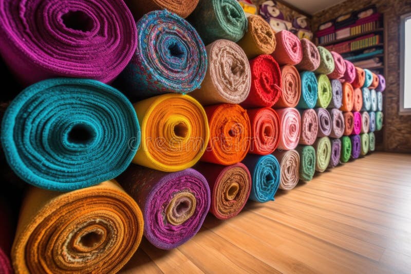 Rolled Up Colorful Carpets in a Carpet Shop Stock Illustration ...