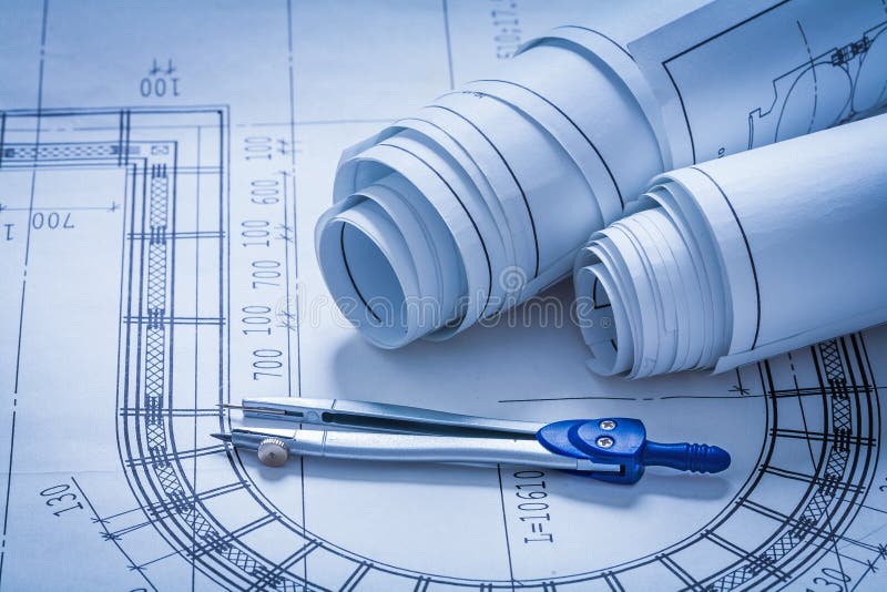 Rolled Up Construction Sketches and Drawing Stock Image - Image of ...
