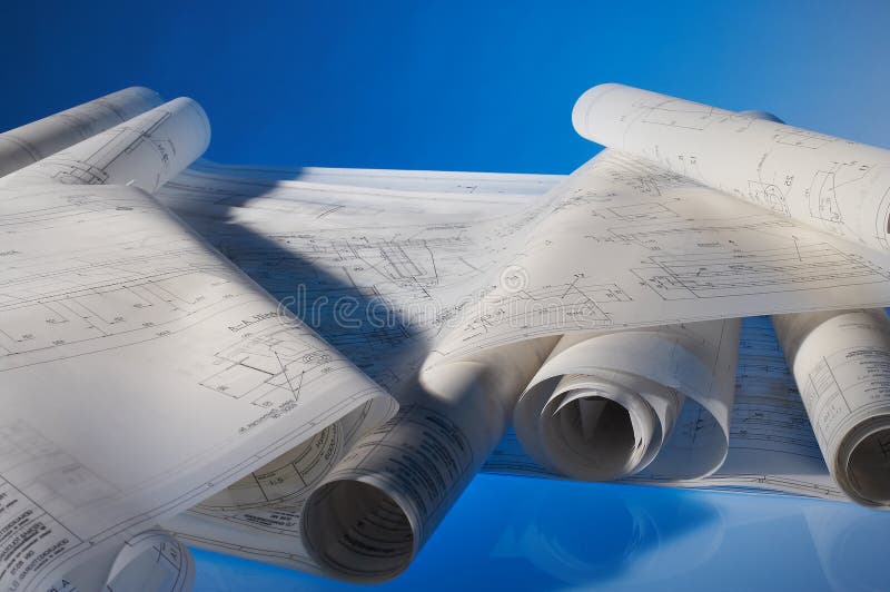 Rolled Construction Drawings Stock Image - Image of architecture ...
