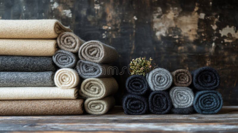 Rolled Up Fabric Swatches in Various Colors and Textures Stock ...