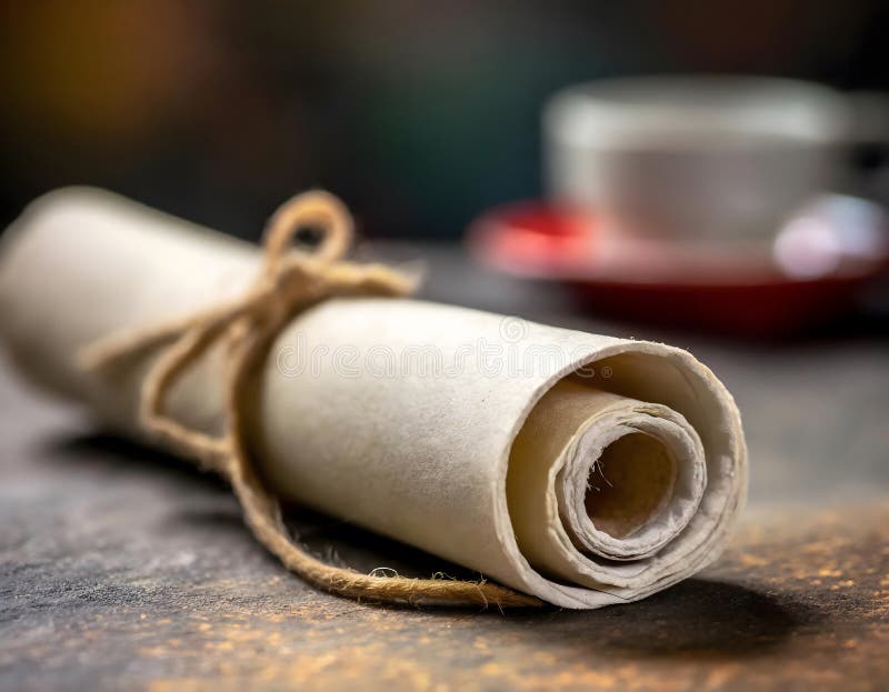 Rolled Up Piece of Paper on Table. Generative AI Stock Illustration ...