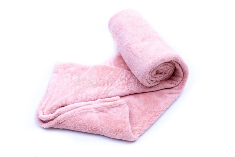 Rolled Up Red Coral Fleece Throw Isolated on White Background Stock ...