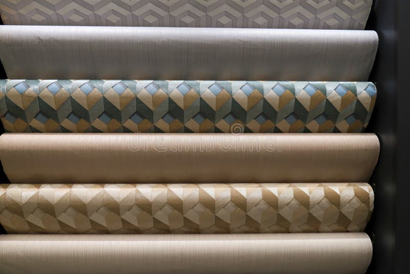 Rolled Up Rolls of Vinyl Wallpaper. Different Textures and Colors, As ...