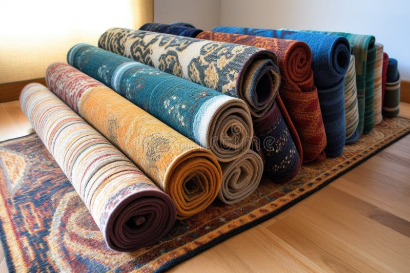 Rolled-up Rugs Showcasing Variety of Patterns Stock Illustration ...