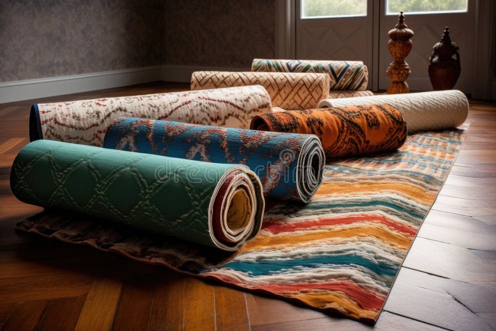 Rolled-up Rugs Showcasing Variety of Patterns Stock Illustration ...