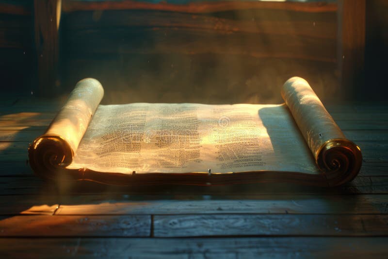 A Rolled Up Scroll Lying on a Wooden Floor, Perfect for Historical or ...