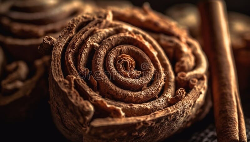 Rolled Up Sweet Chocolate Spiral on Wood Generated by AI Stock Photo ...