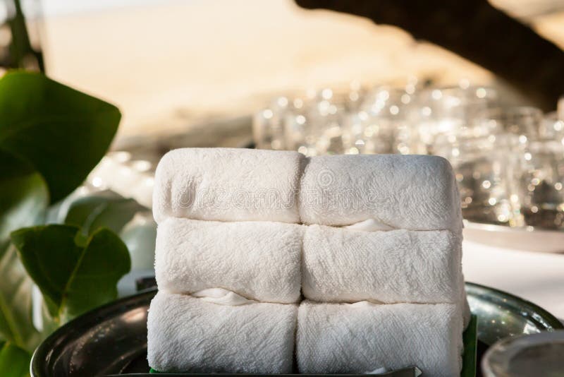 Rolled Up White Beach Towel Stock Photo - Image of cotton, relax: 156358356