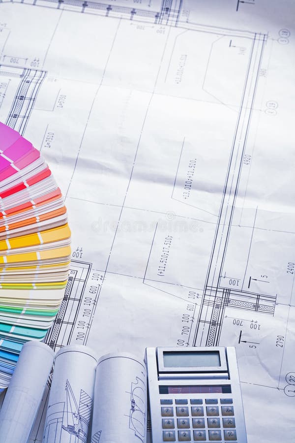 Rolled Up White Blueprints Color Palette Stock Image - Image of magenta ...