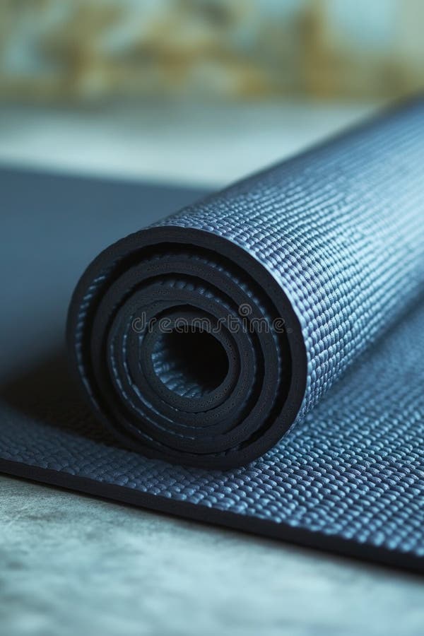 A Rolled Up Yoga Mat Lying on the Floor, Ready for Use Stock Photo ...