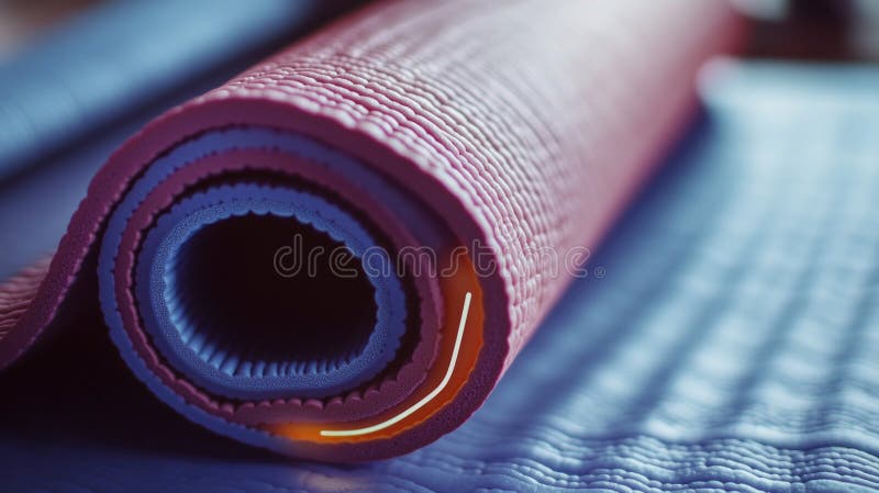 A Rolled Up Yoga Mat on a Table, Ideal for Storage or Travel Stock ...