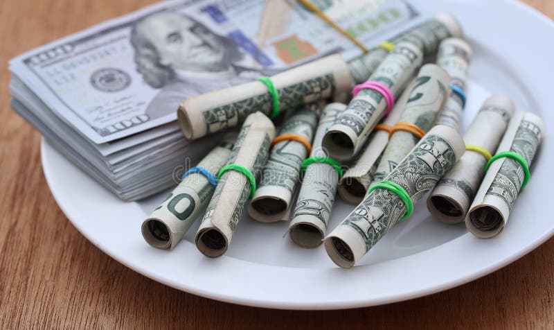 Rolled US Dollar As Food Product Stock Photo - Image of bill, financial ...