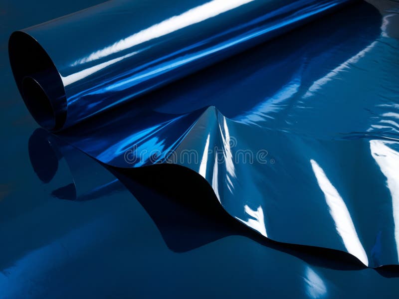 Rolled Vibrant Glossy Blue Vinyl Film Sheet Shiny Reflective Surface ...