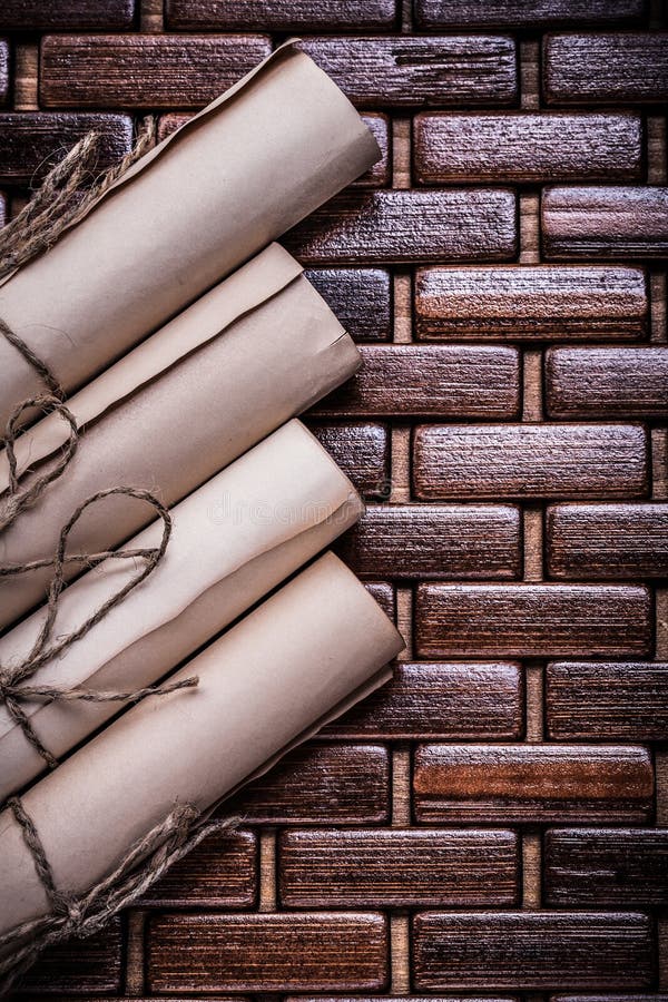 Rolled Vintage Documents with String on Wicker Stock Photo - Image of ...
