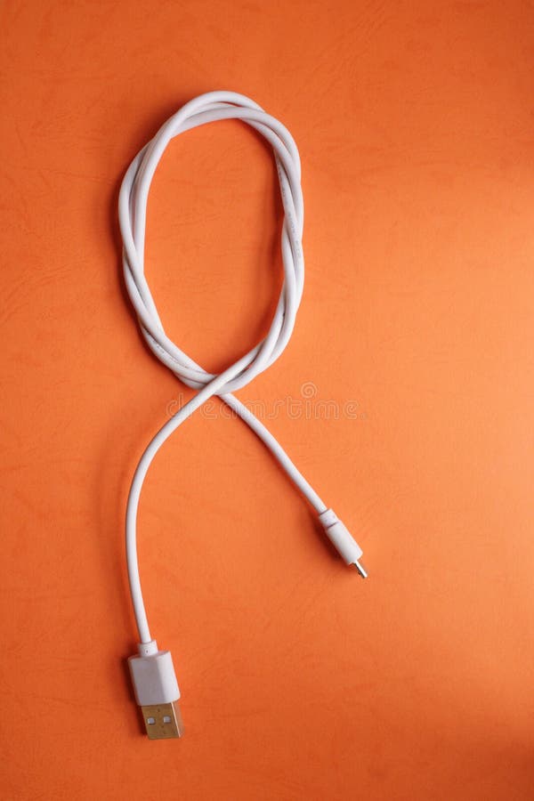 Top View of Usb Cable with Orange Background Stock Image - Image of ...