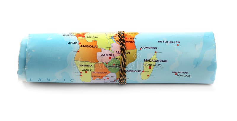 Rolled World Map on White Background Stock Photo - Image of navigation ...