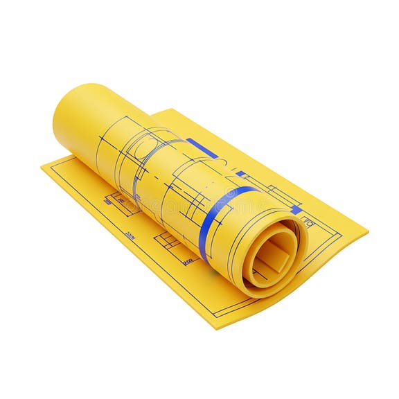 Rolled Yellow Blueprint: Architectural Technical Drawings for ...