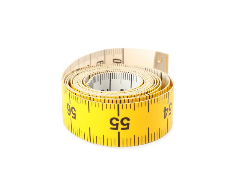 Rolled Yellow Measuring Tape Isolated on White Stock Image - Image of ...