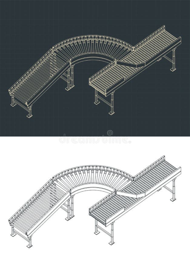 Roller and Belt Conveyors Isometric Drawings Stock Vector ...