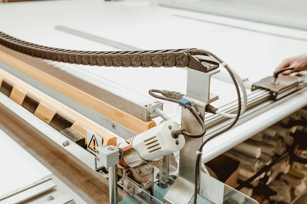 Roller Blind Cutting Machine. the Process of Creating Blinds Stock ...