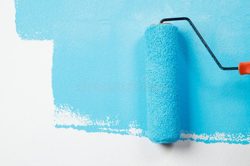 Painter is Painting the Interior Wall Blue Stock Image - Image of color ...