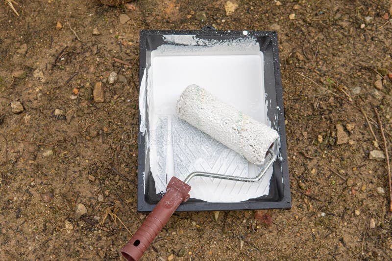 Roller brush with tray stock photo. Image of wall, easy - 239175406