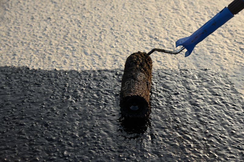 Worker Applies Bitumen Mastic on the Foundation Stock Photo - Image of ...