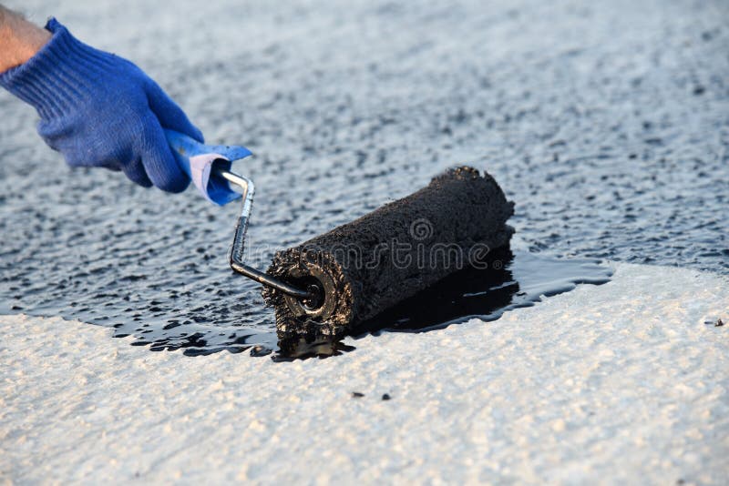 Worker Applies Bitumen Mastic on the Foundation Stock Photo - Image of ...