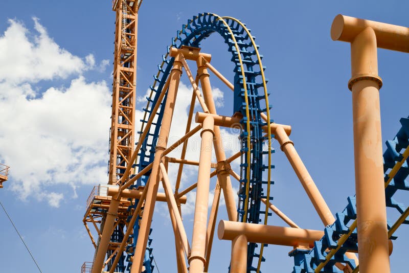 Roller Coaster Against Blue Spring Sky Stock Image - Image of extreme ...