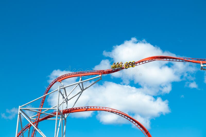Roller Coaster in Amusement Park on Blue Sky Background Editorial Image ...