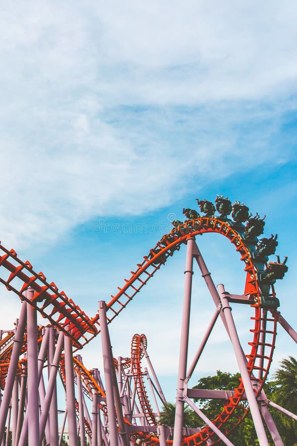 Roller Coaster at Amusement Park or Fun Park with Blue Sky. Stock Photo ...