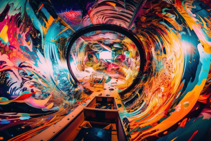 A Roller Coaster in a Brightly Colored Tunnel. AI Generative Image ...