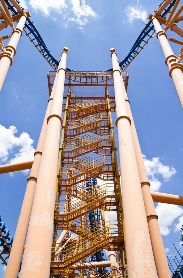 Roller Coaster Central View Against Summer Sky Stock Image - Image of ...