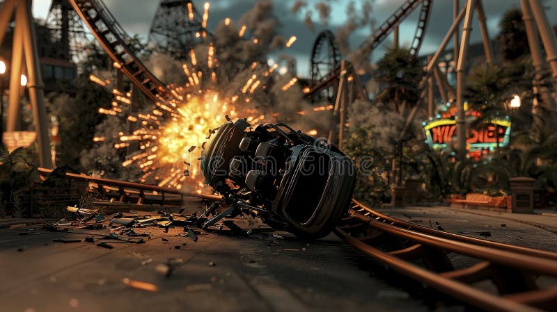 Roller Coaster Crash Amusement Park Action Scene Thrilling Environment ...
