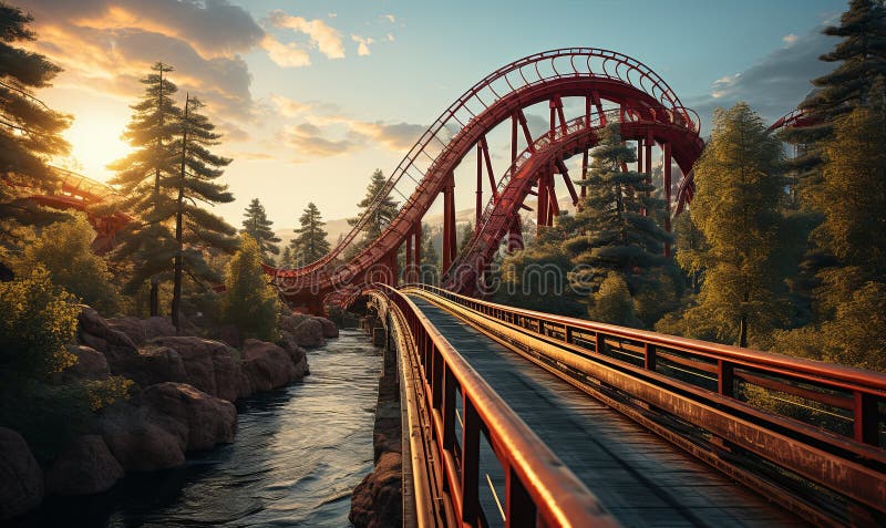 Roller Coaster Crossing River Near Forest Stock Photo - Image of ...