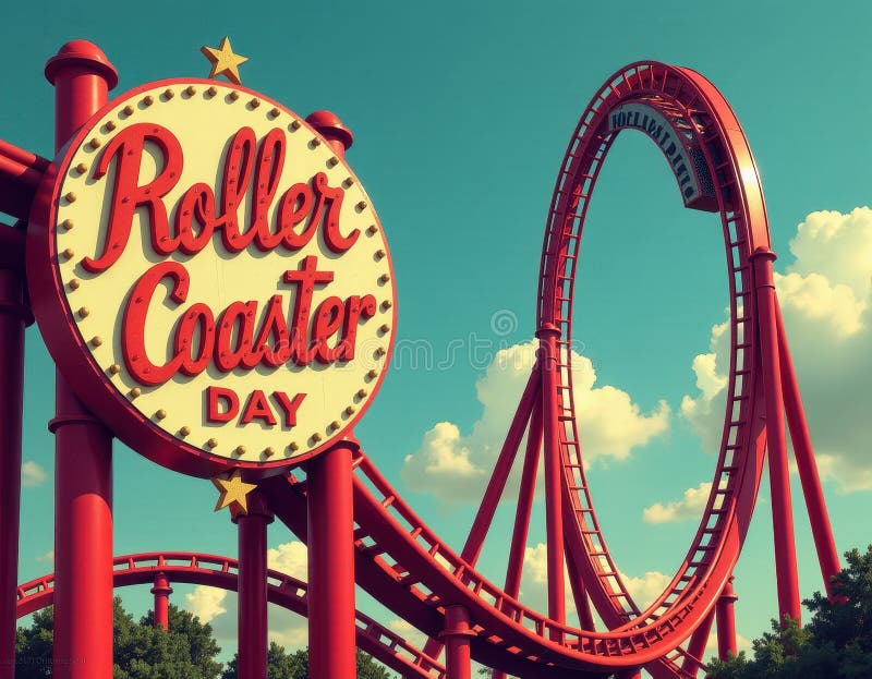 Roller Coaster Day Thrilling Red Loop Ride at Amusement Park Stock ...