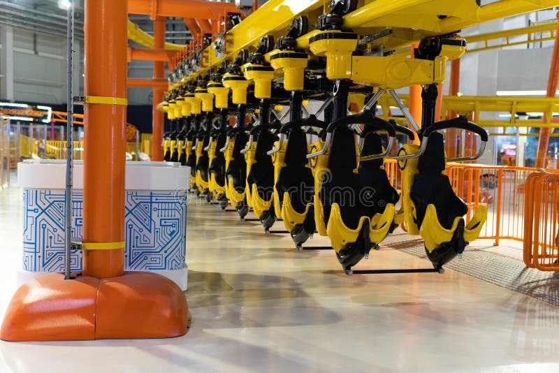 Roller Coaster with Empty Seat Parking Inside the Station in the ...