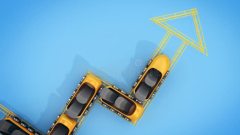 Roller Coaster Following a Rising Arrow Shaped Track. 3D Illustration ...