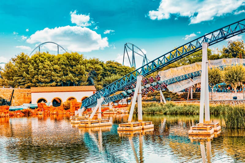 Roller Coaster in Funny Amusement Park Stock Image - Image of ...