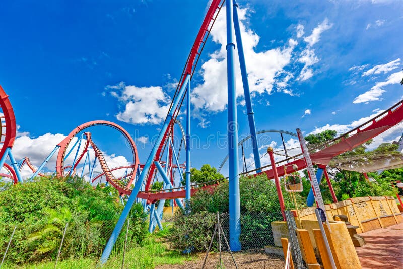Roller Coaster in Funny Amusement Park Stock Image - Image of ride ...