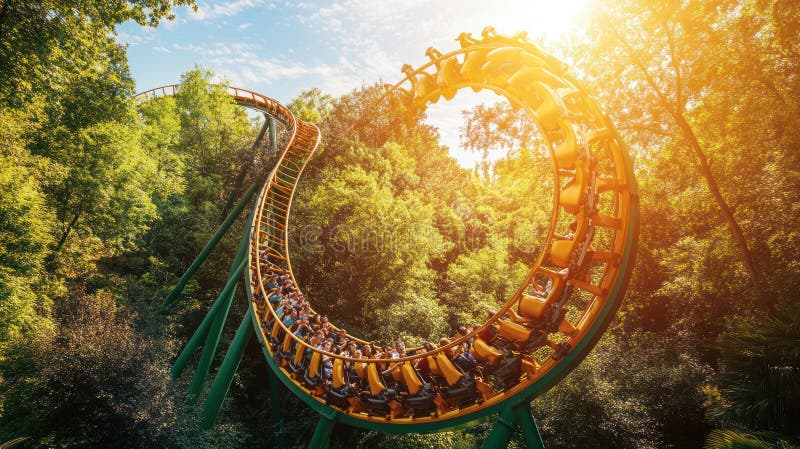 Roller Coaster Looping through a Lush Green Forest Stock Illustration ...