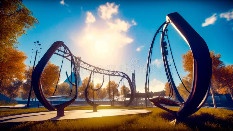 Roller Coaster in the Middle of Park with the Sun in the Background ...