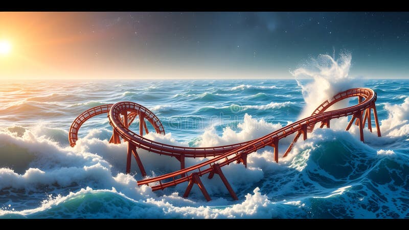 A Roller Coaster is in the Ocean and is Crashing into the Water Stock ...