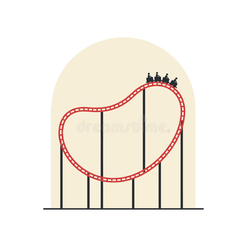 Roller Coaster with Passengers Riding on Red Track in Minimal Flat ...