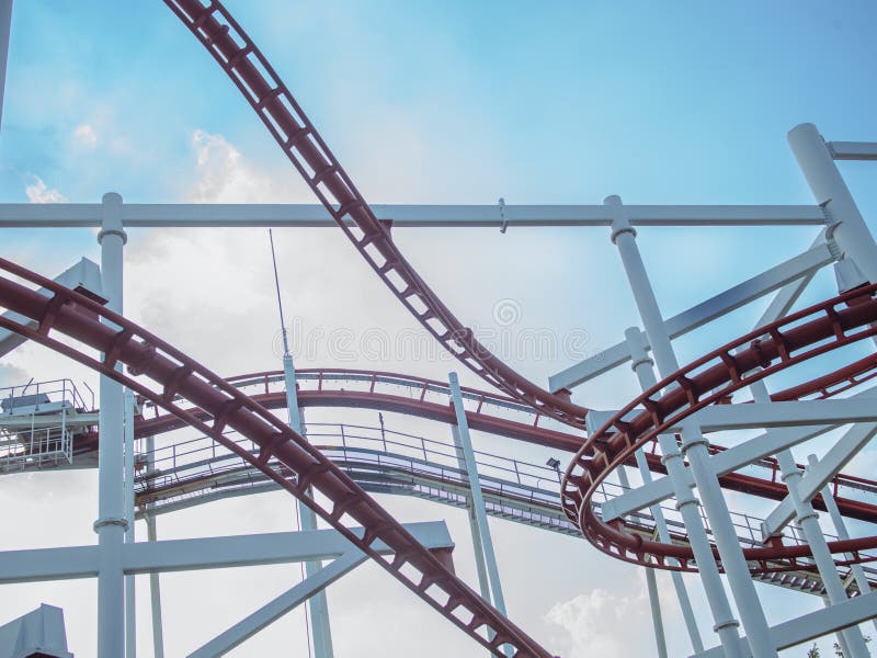 Roller Coaster Rail in Theme Park Stock Photo - Image of resort, fair ...