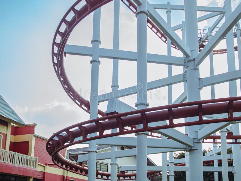 Roller Coaster Rail in Theme Park Stock Photo - Image of leisure ...