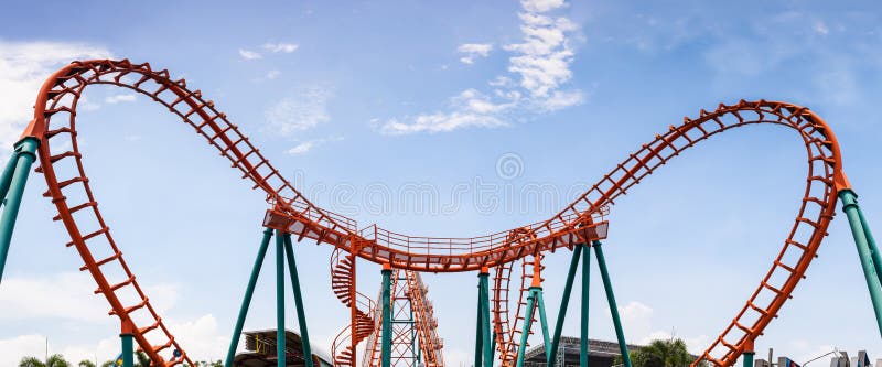 Roller Coaster, Rail Way Curve and Spin Heart Shape As Panorama Stock ...