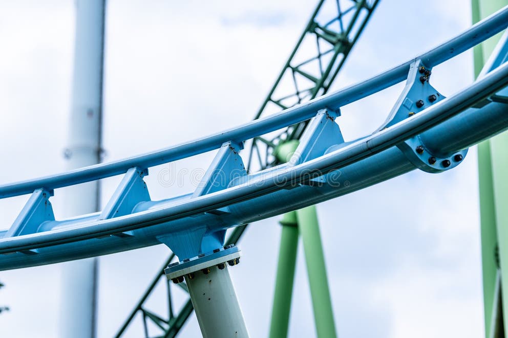 Roller Coaster Rails at an Amusement Park.. Stock Photo - Image of ...